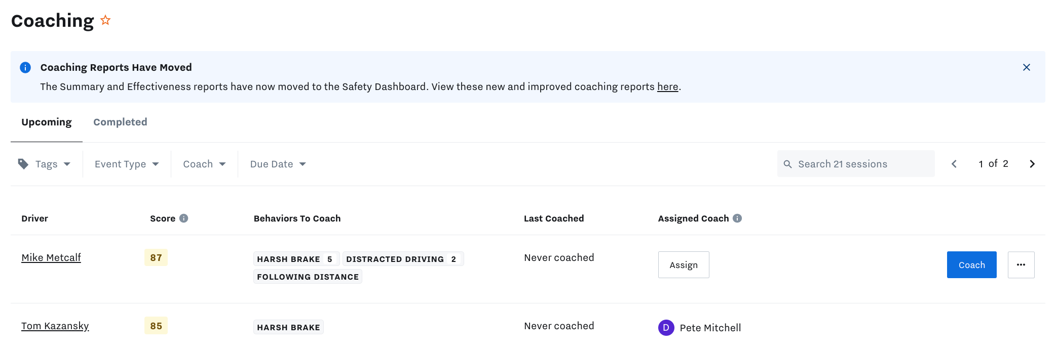 Driver Coaching Workflow – Samsara Support