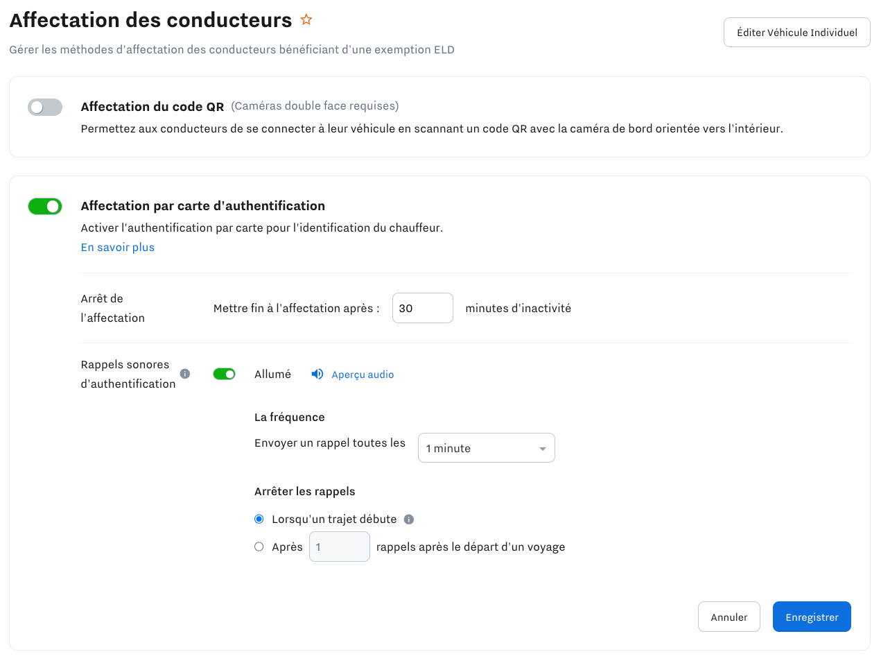 Activer les rappels aux conducteurs pour l'utilisation de la carte d ...