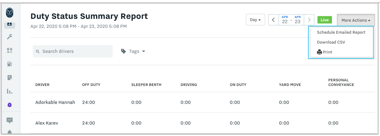 Duty Status Summary Report – Samsara Support