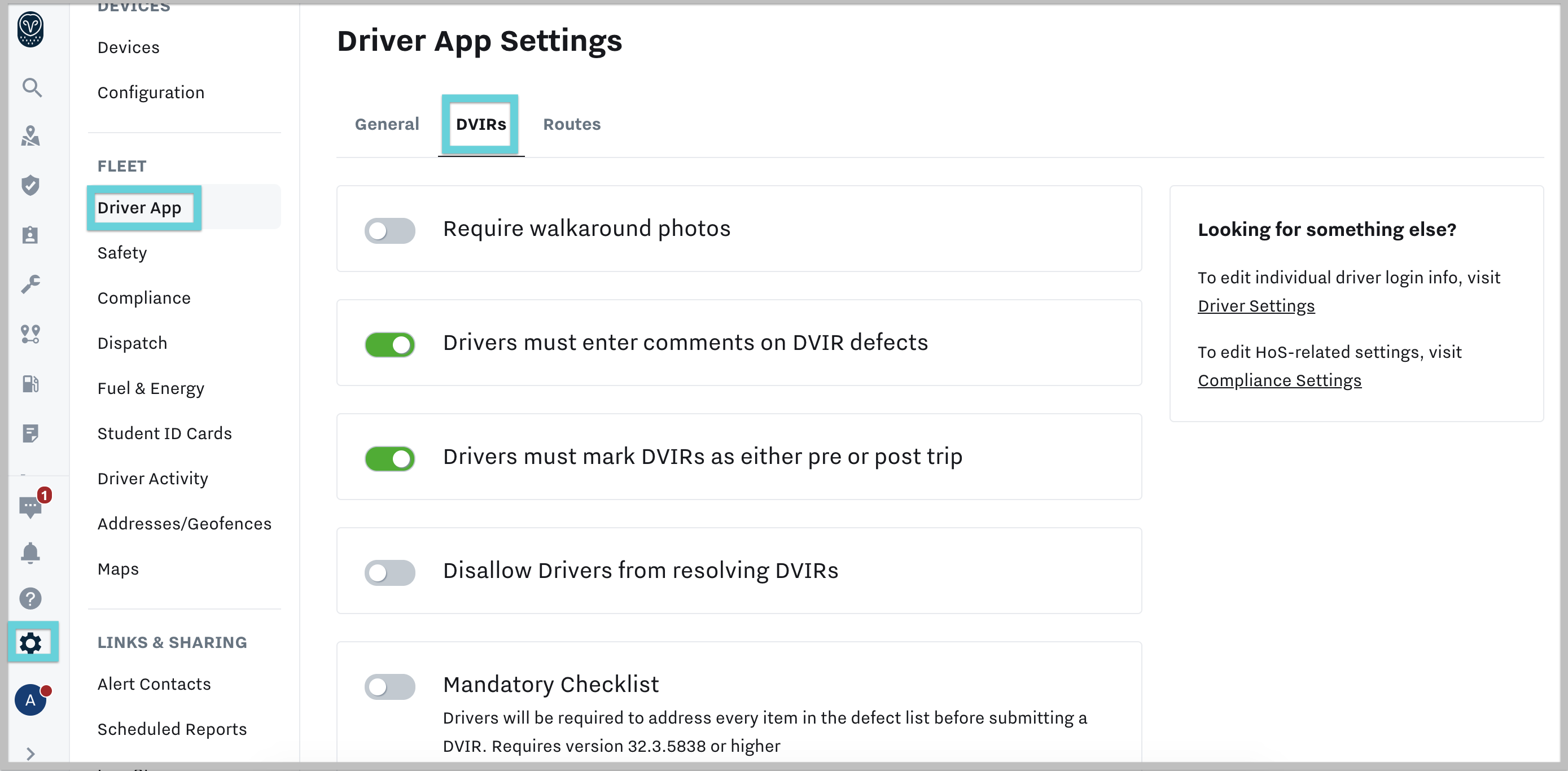 Compliance & DVIR Settings – Samsara Support